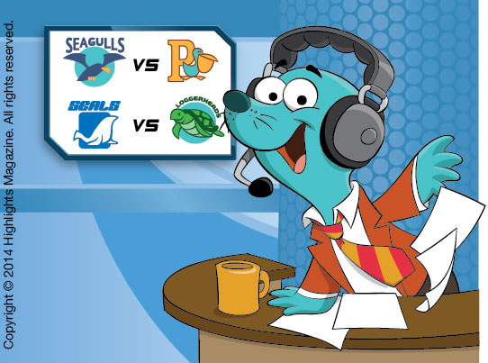 Sportscaster Illo for Highlights Magazine - Cedric Hohnstadt Illustration